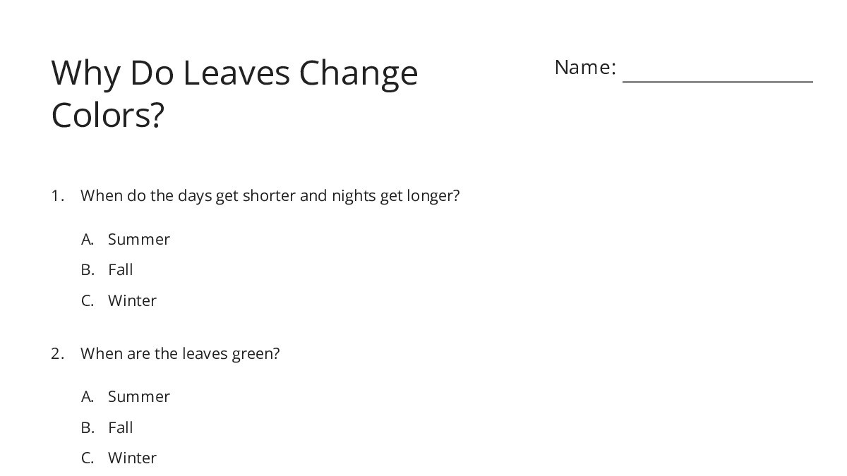 Why Do Leaves Change Colors? - My Worksheet Maker: Create Your Own ...