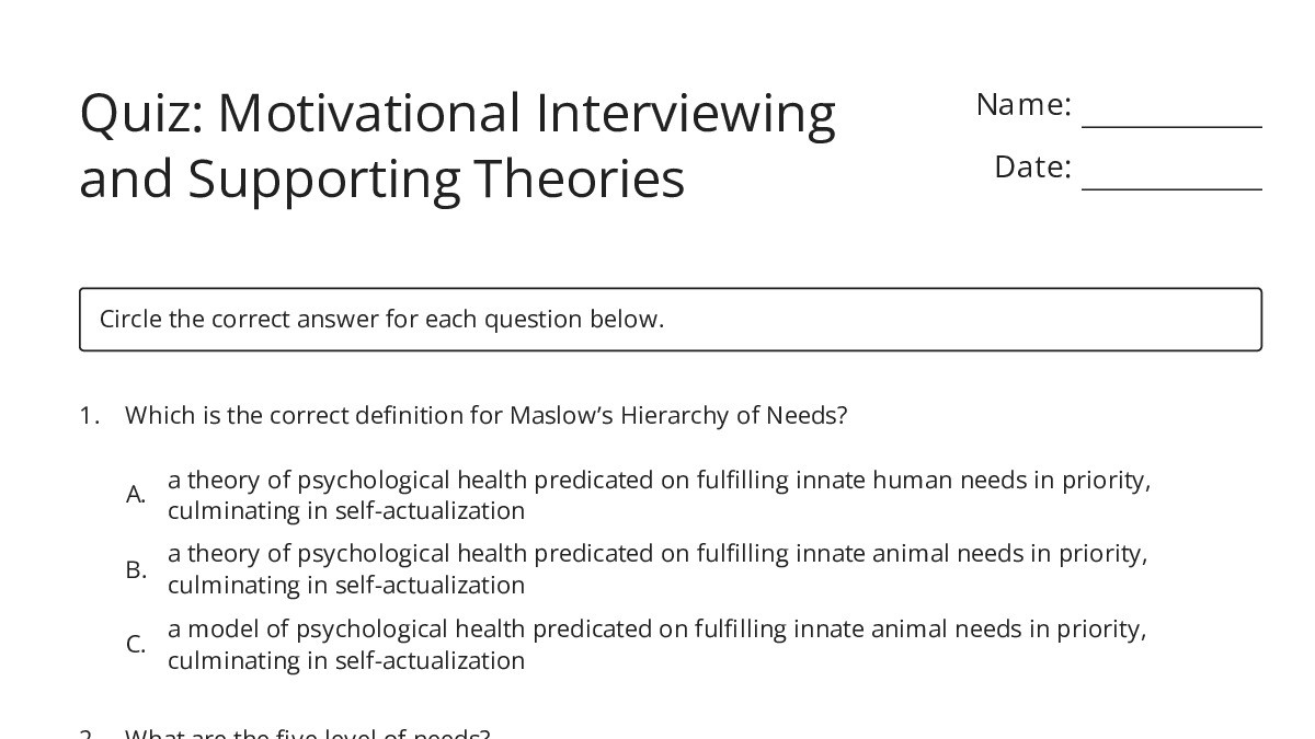 Quiz: Motivational Interviewing and Supporting Theories - My Worksheet ...