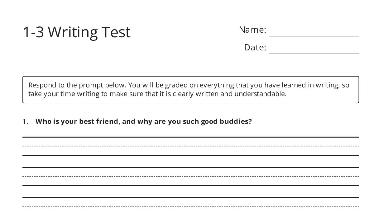 1-3 Writing Test - My Worksheet Maker: Create Your Own Worksheets