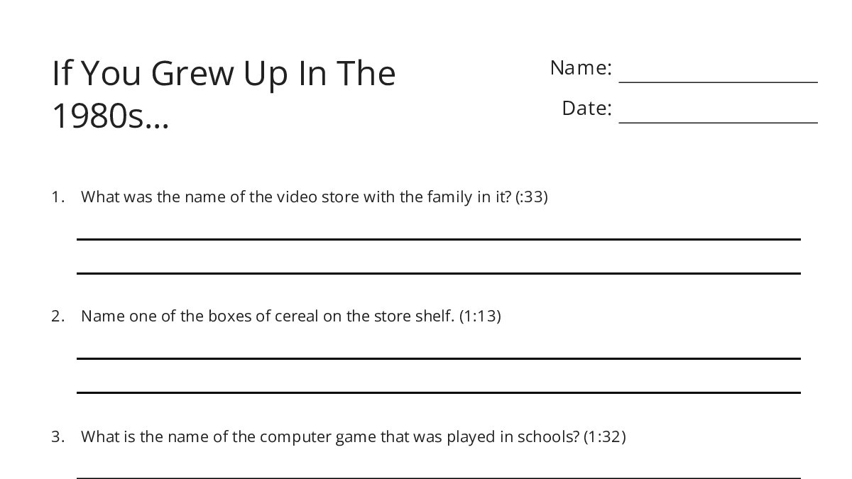 If You Grew Up In The 1980s... - My Worksheet Maker: Create Your Own ...