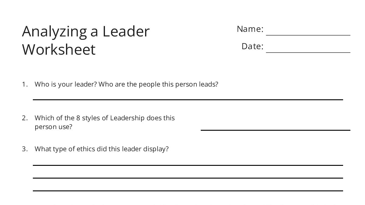 Analyzing a Leader Worksheet - My Worksheet Maker: Create Your Own ...