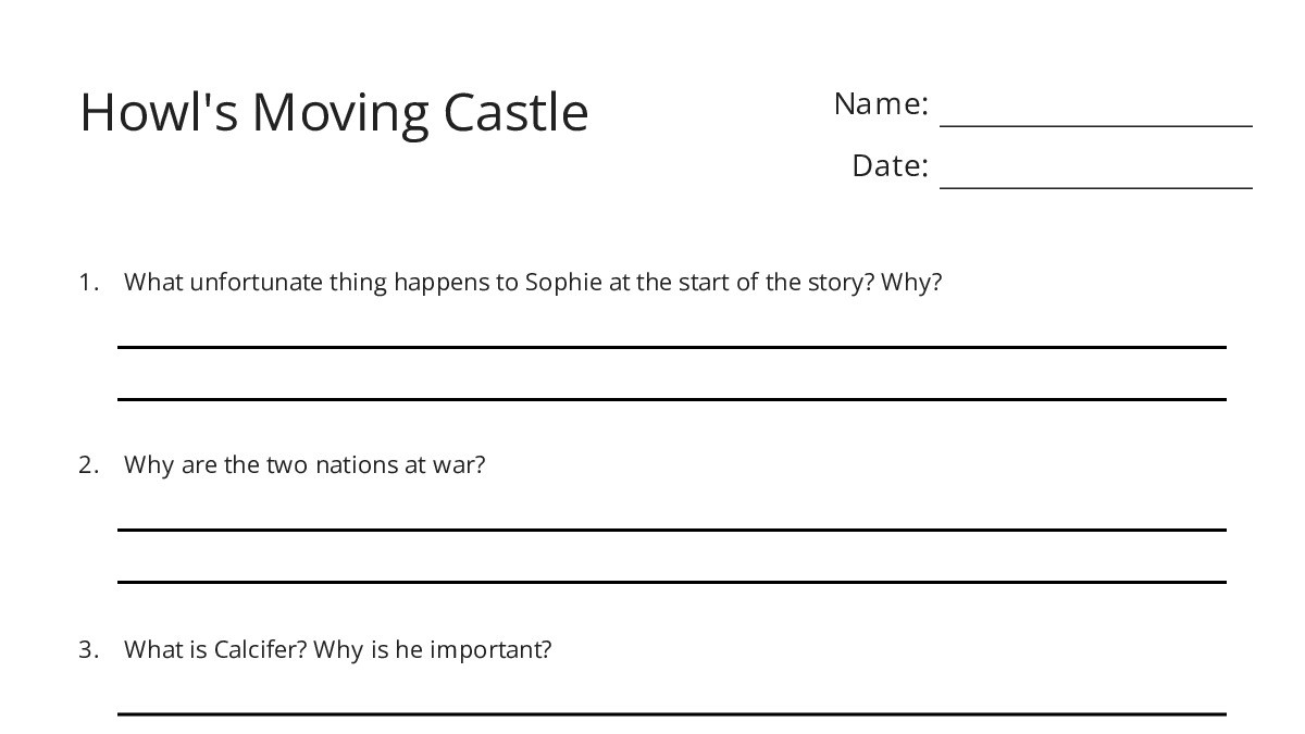 Howl's Moving Castle - My Worksheet Maker: Create Your Own Worksheets