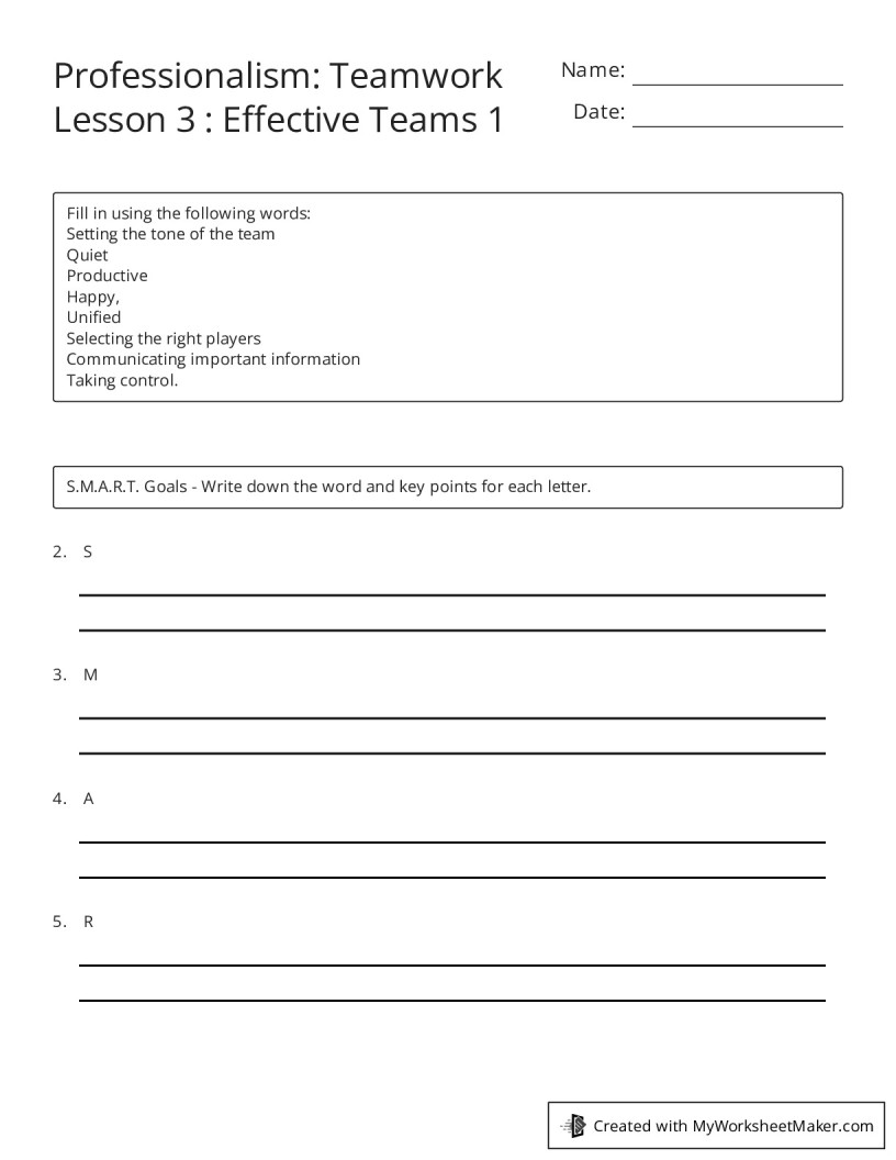 Professionalism: TeamworkLesson 3 : Effective Teams 1 - My Worksheet ...