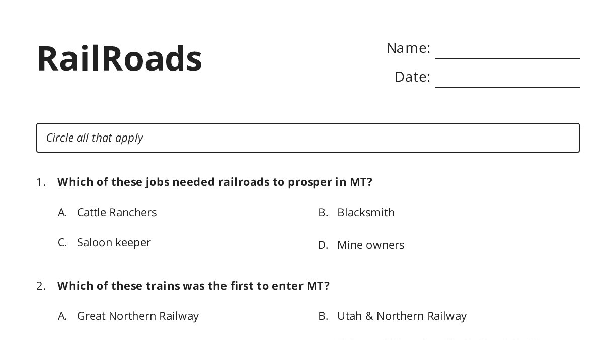 RailRoads ﻿﻿﻿﻿﻿ - My Worksheet Maker: Create Your Own Worksheets