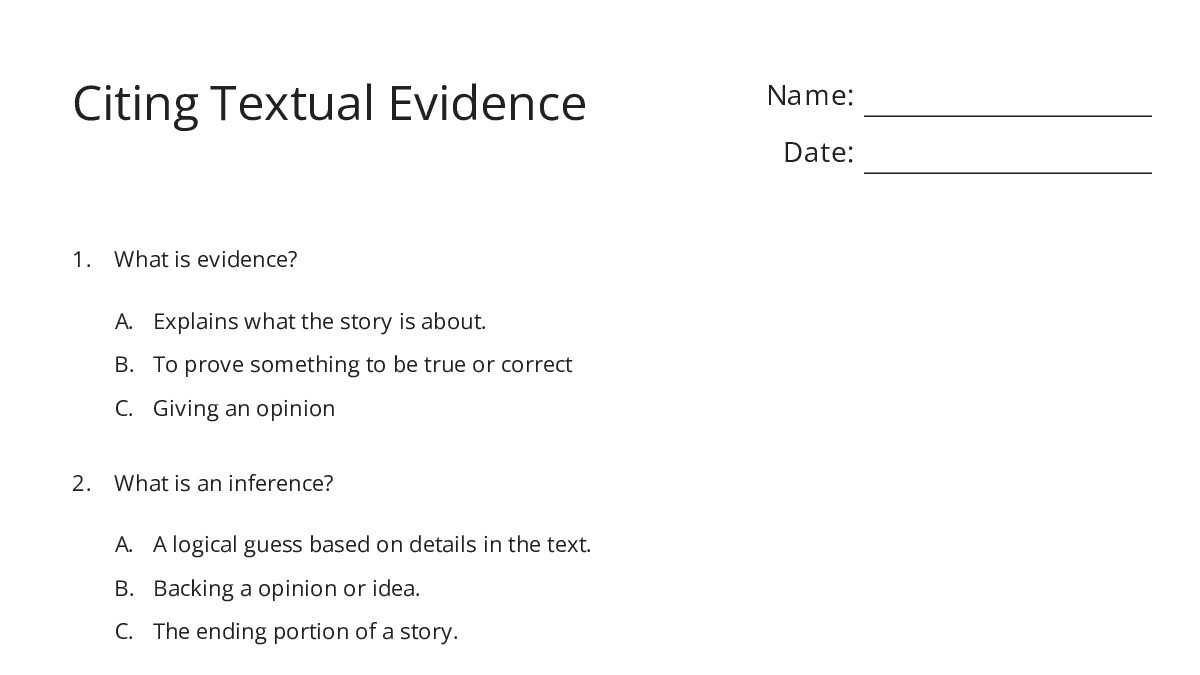 Citing Textual Evidence - My Worksheet Maker: Create Your Own Worksheets