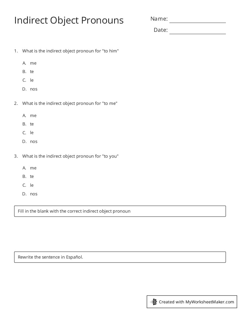 Indirect Object Pronouns - My Worksheet Maker: Create Your Own Worksheets