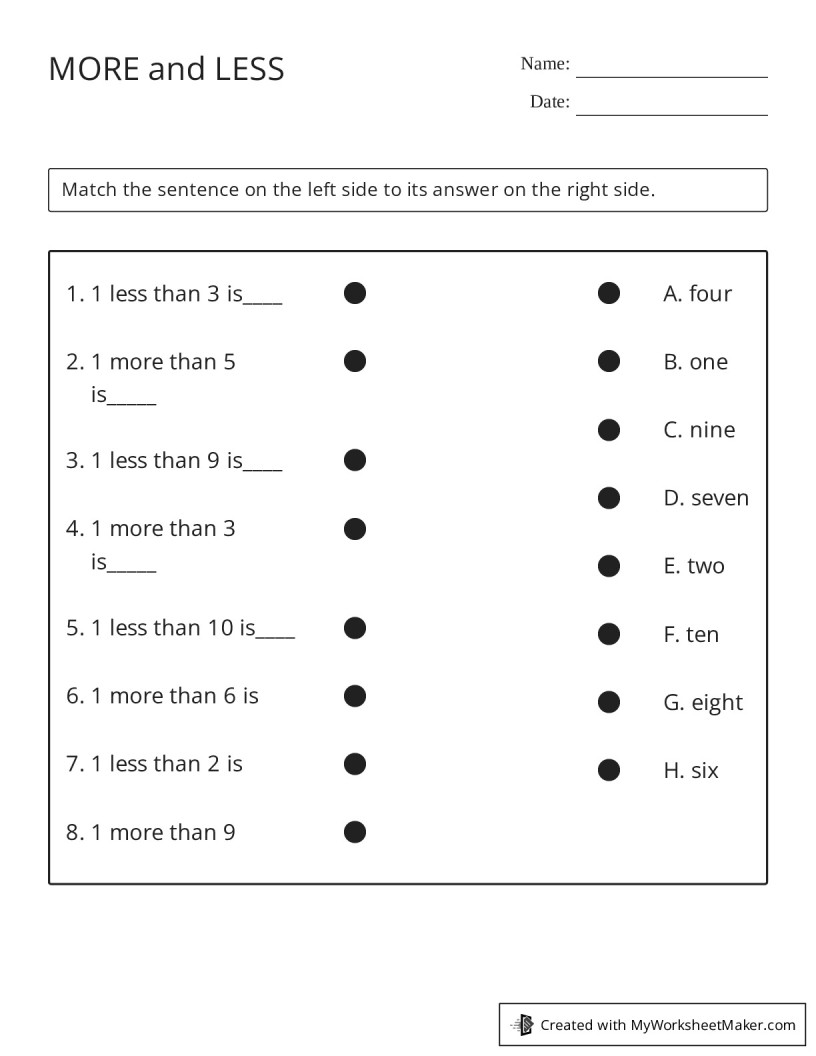 MORE and LESS - My Worksheet Maker: Create Your Own Worksheets