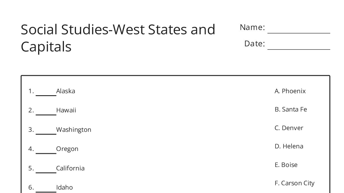 Social Studies-West States and Capitals - My Worksheet Maker: Create ...