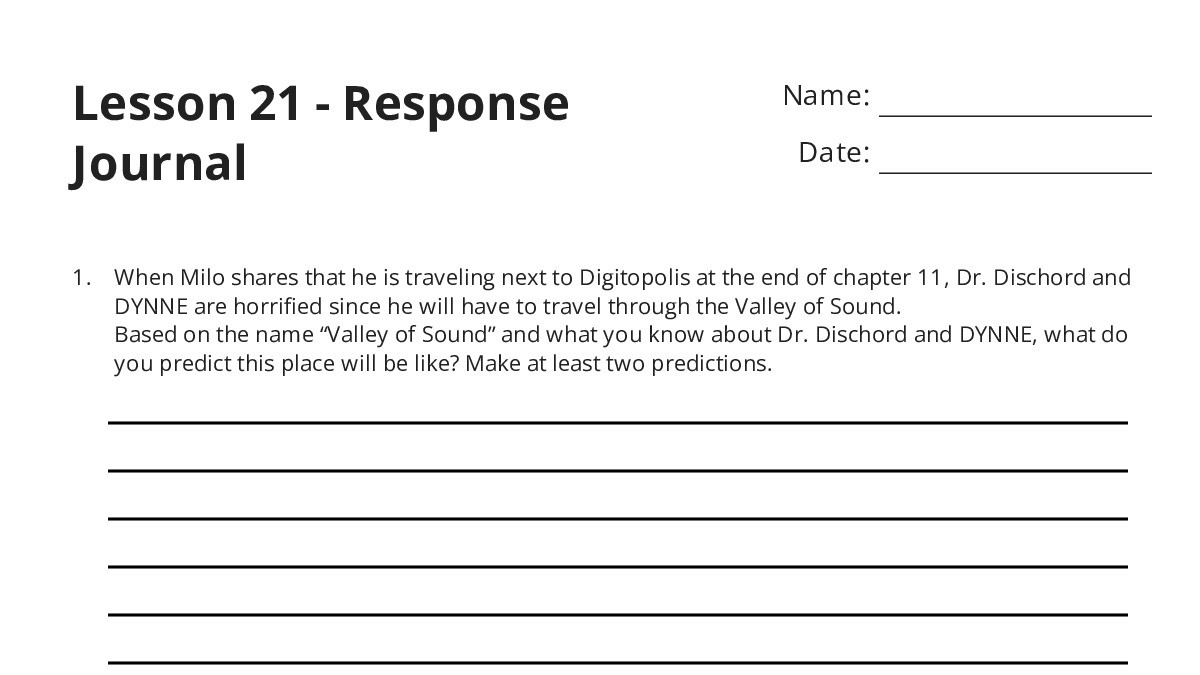 Lesson 21 - Response Journal - My Worksheet Maker: Create Your Own ...