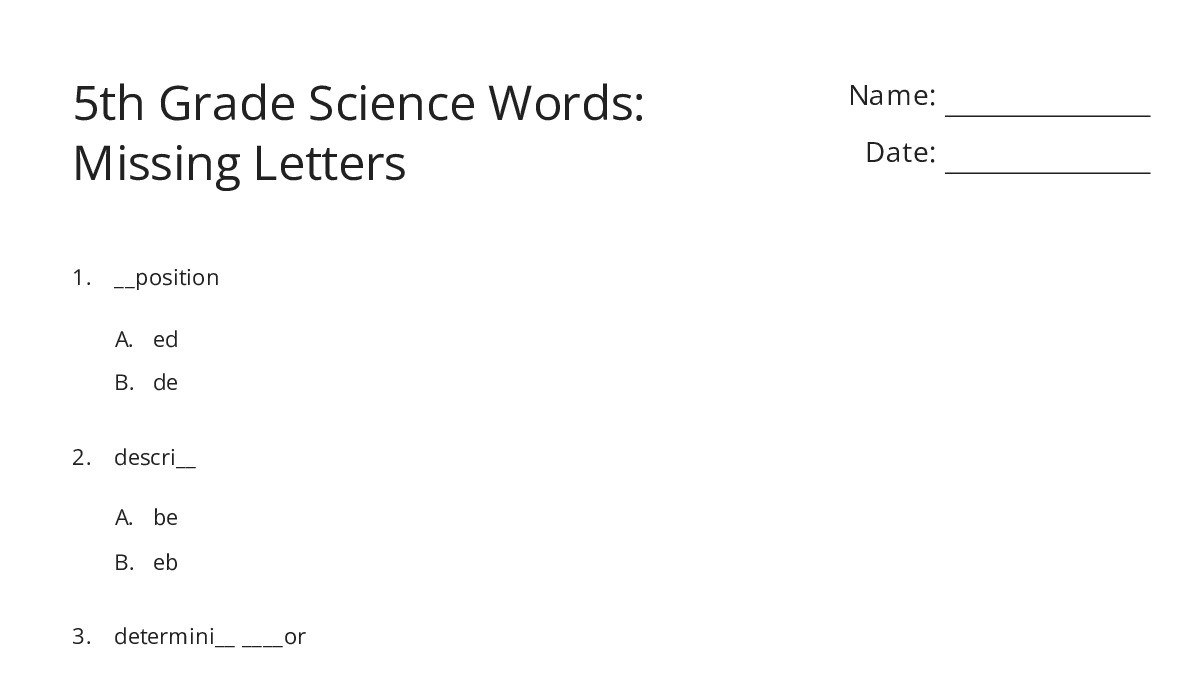 5th Grade Science Words: Missing Letters - My Worksheet Maker: Create ...