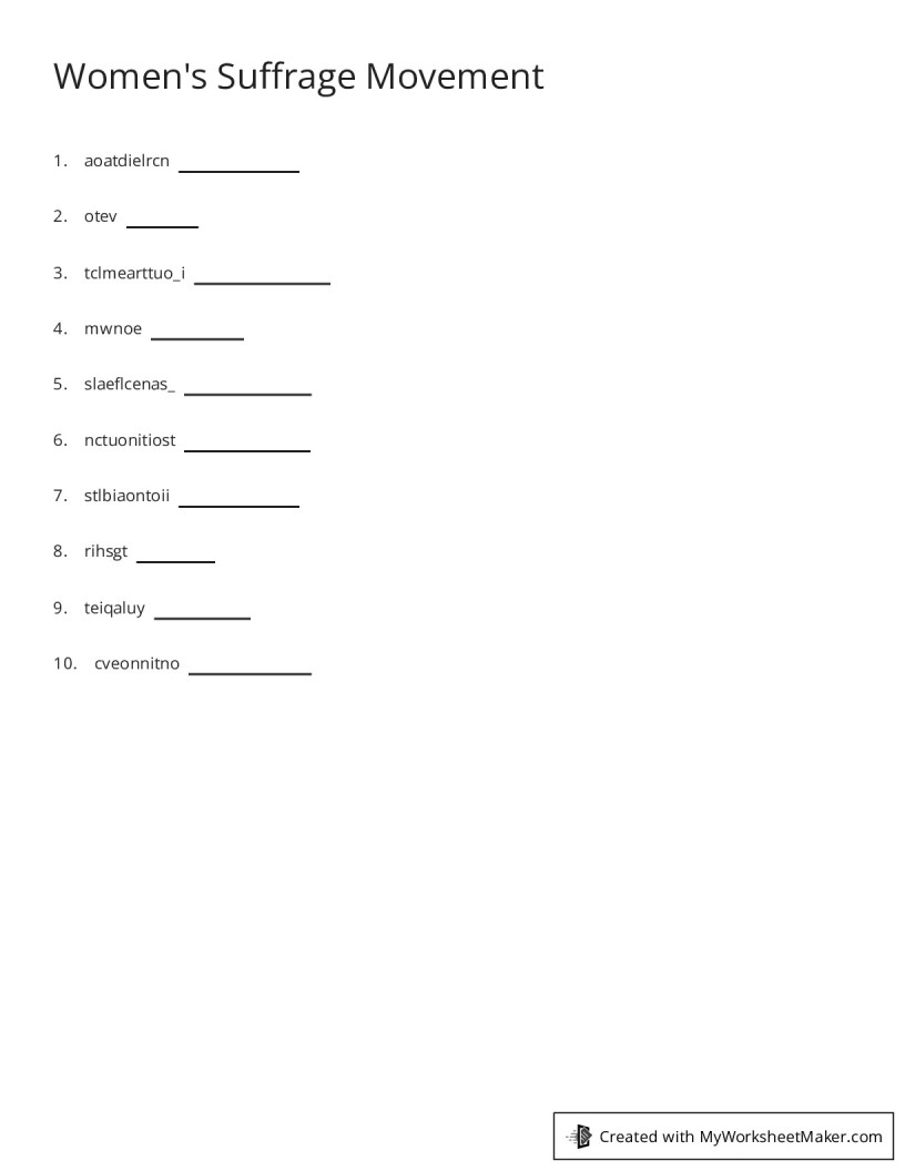 Women's Suffrage Movement - My Worksheet Maker: Create Your Own Worksheets
