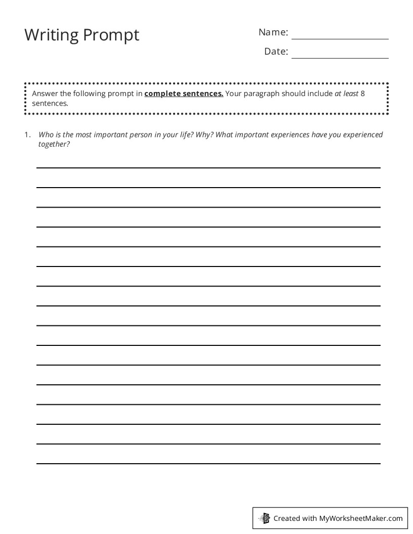 Writing Prompt - My Worksheet Maker: Create Your Own Worksheets