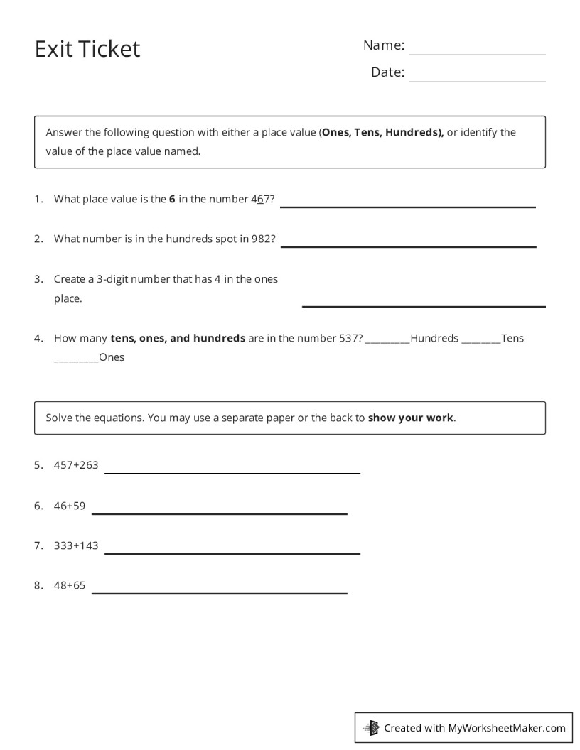 Exit Ticket - My Worksheet Maker: Create Your Own Worksheets