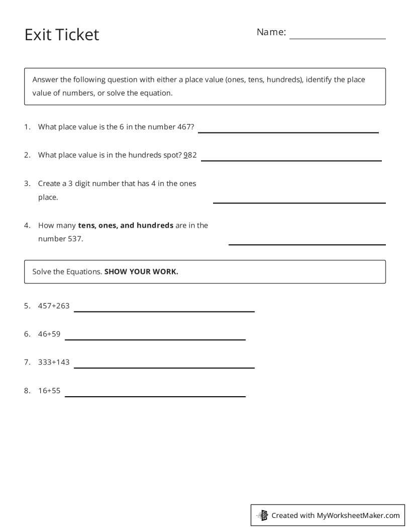 Exit Ticket - My Worksheet Maker: Create Your Own Worksheets