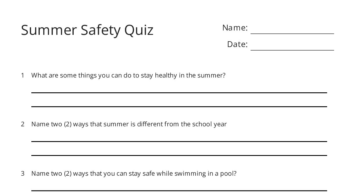 Summer Safety Quiz - My Worksheet Maker: Create Your Own Worksheets