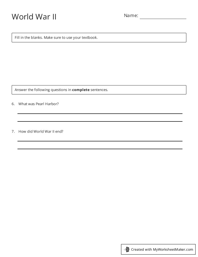 World War II - My Worksheet Maker: Create Your Own Worksheets