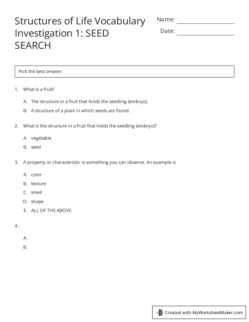 Structures of Life VocabularyInvestigation 1: SEED SEARCH - My ...