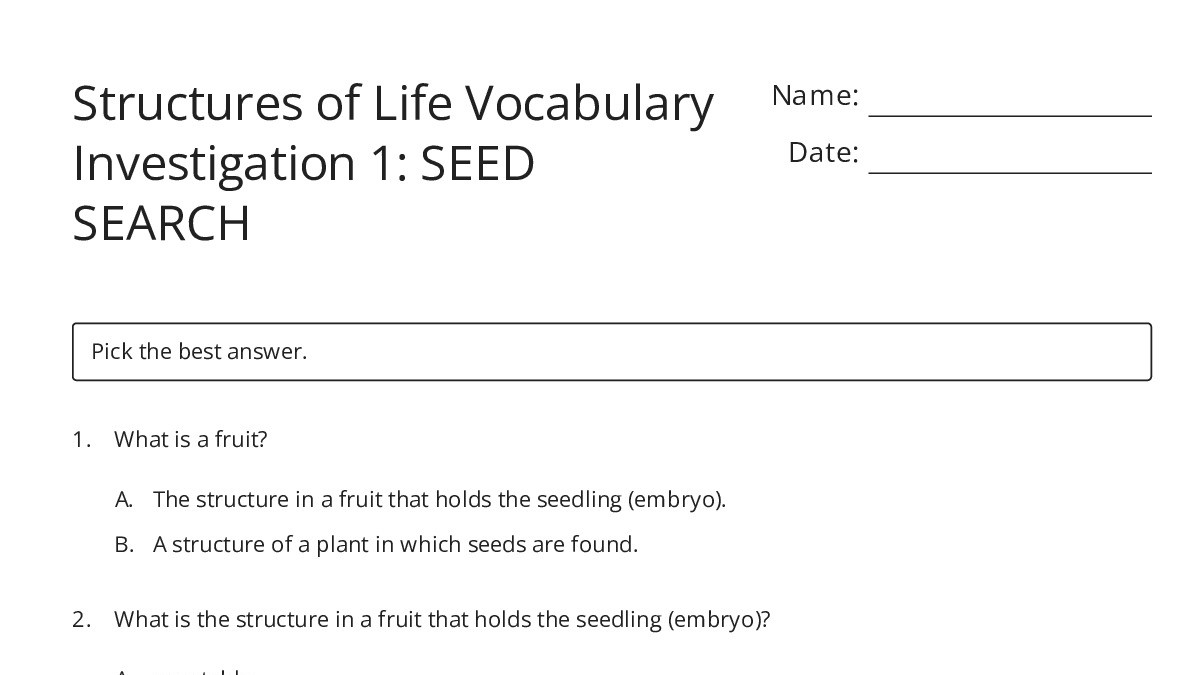 Structures of Life Vocabulary Investigation 1: SEED SEARCH - My ...