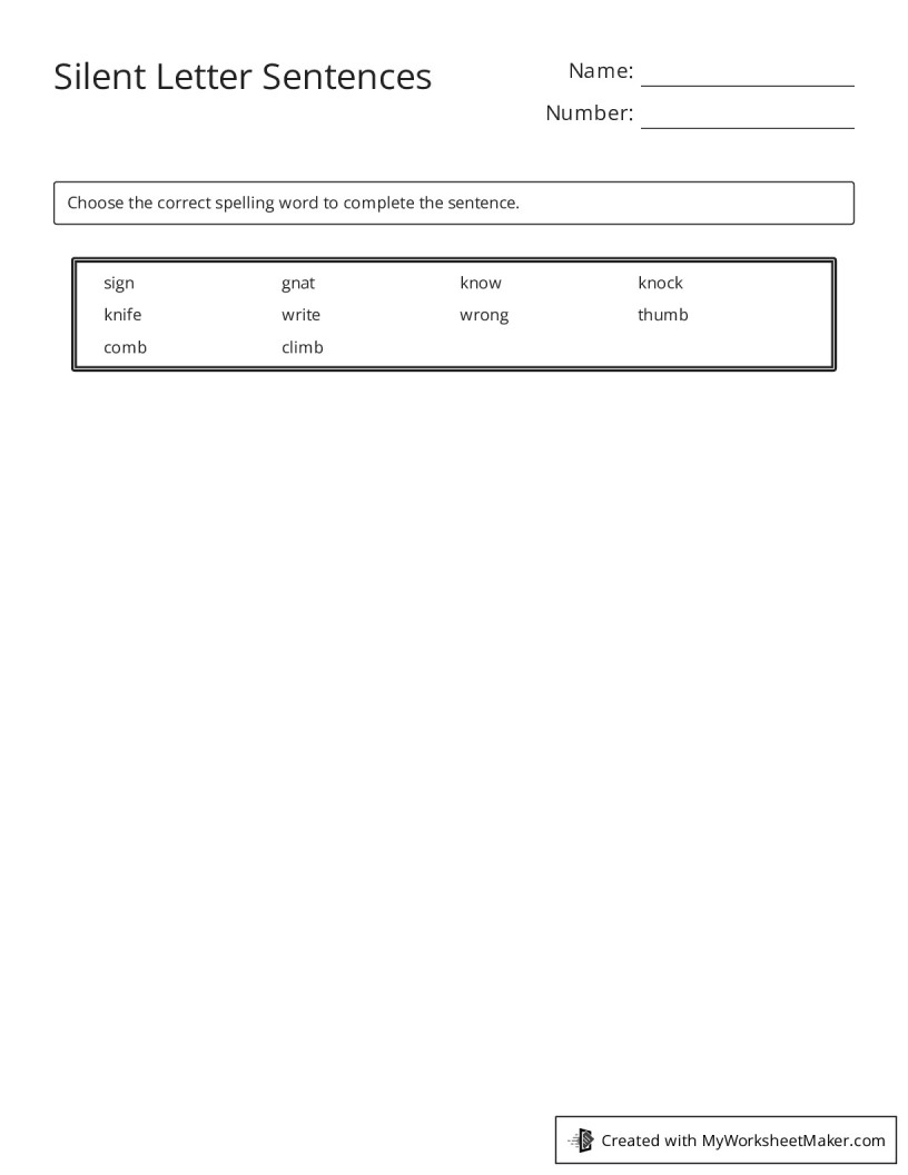 Silent Letter Sentences - My Worksheet Maker: Create Your Own Worksheets