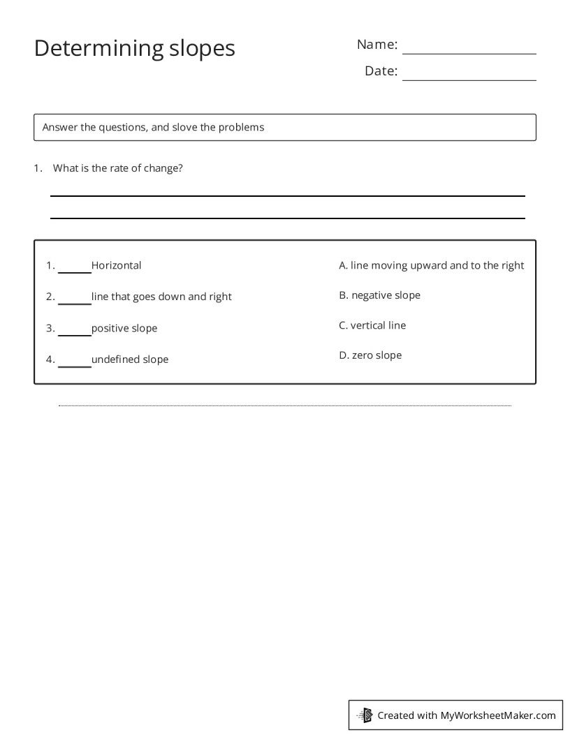 Determining slopes - My Worksheet Maker: Create Your Own Worksheets