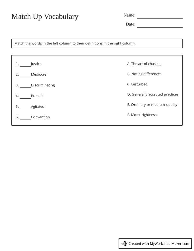 Match Up Vocabulary - My Worksheet Maker: Create Your Own Worksheets