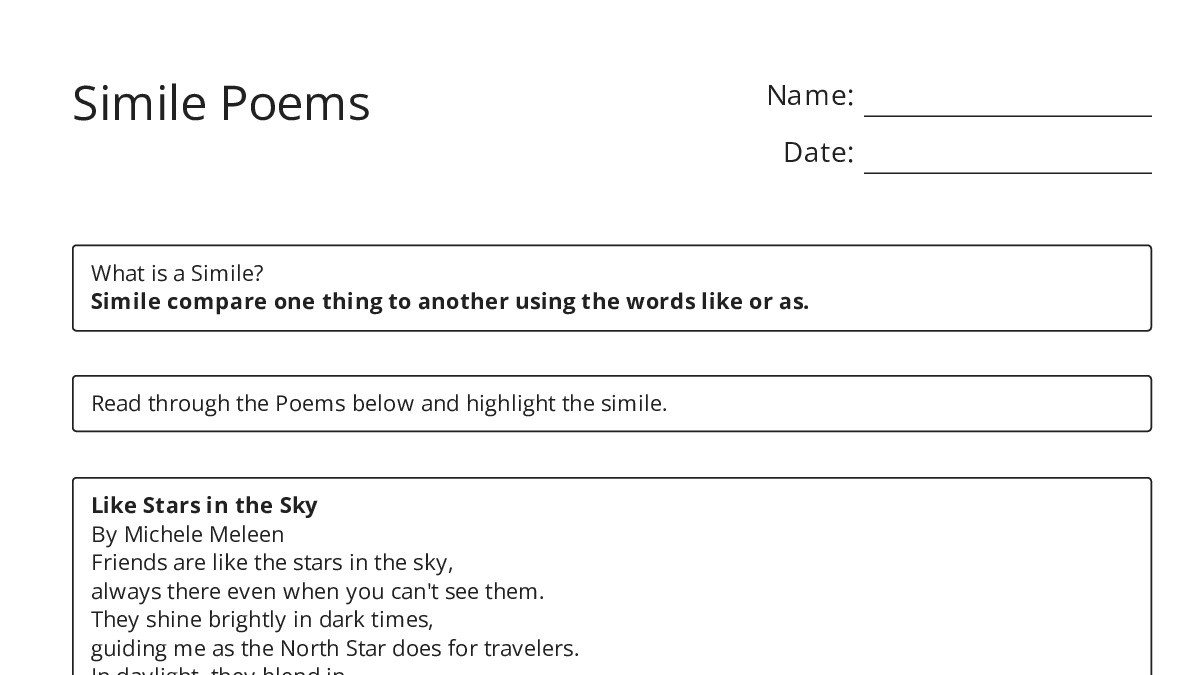 Simile Poems - My Worksheet Maker: Create Your Own Worksheets