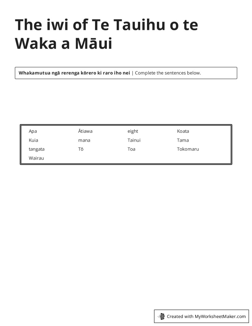 The iwi of Te Tauihu o te Waka a Māui - My Worksheet Maker: Create Your ...