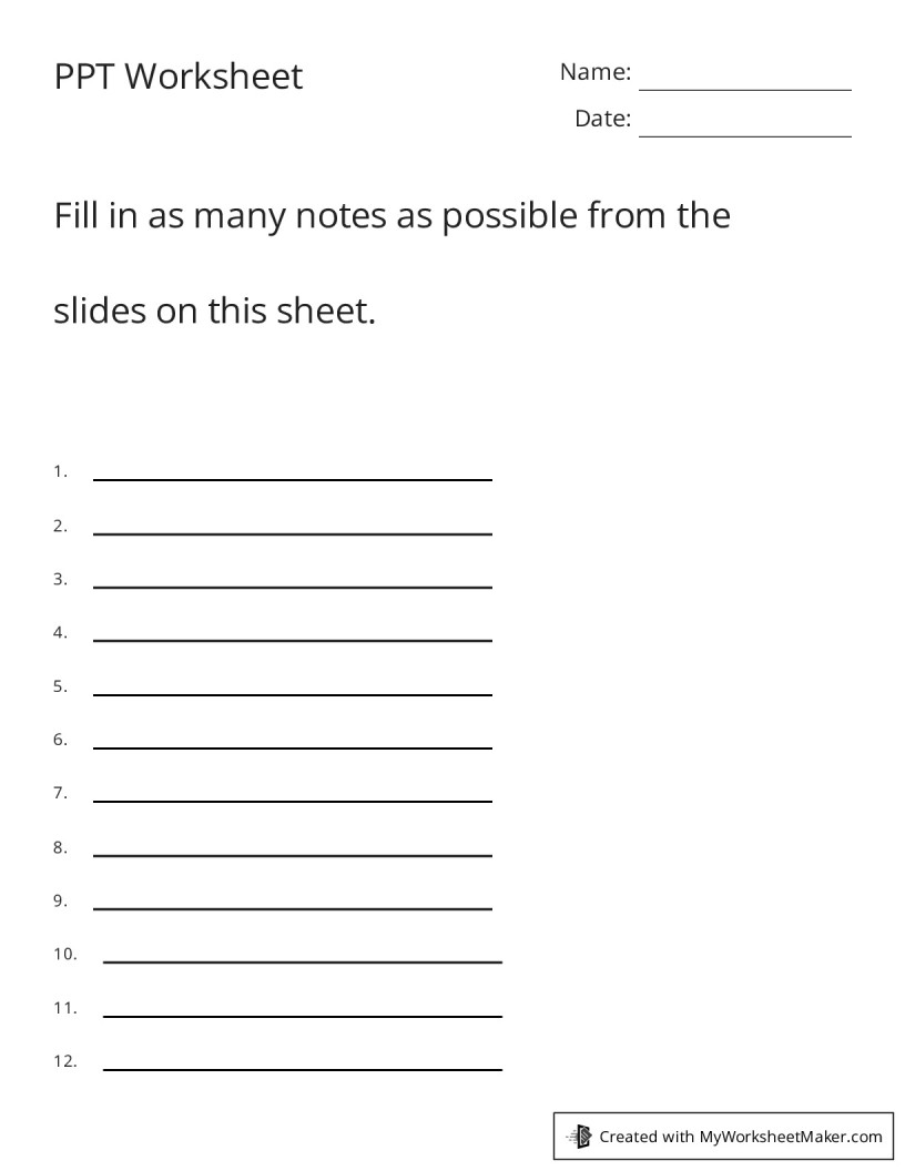 PPT Worksheet - My Worksheet Maker: Create Your Own Worksheets