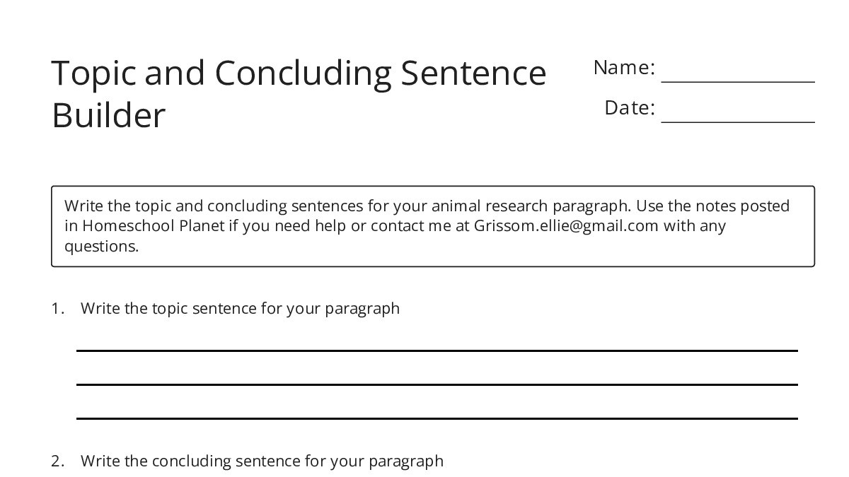 Topic and Concluding Sentence Builder - My Worksheet Maker: Create Your ...