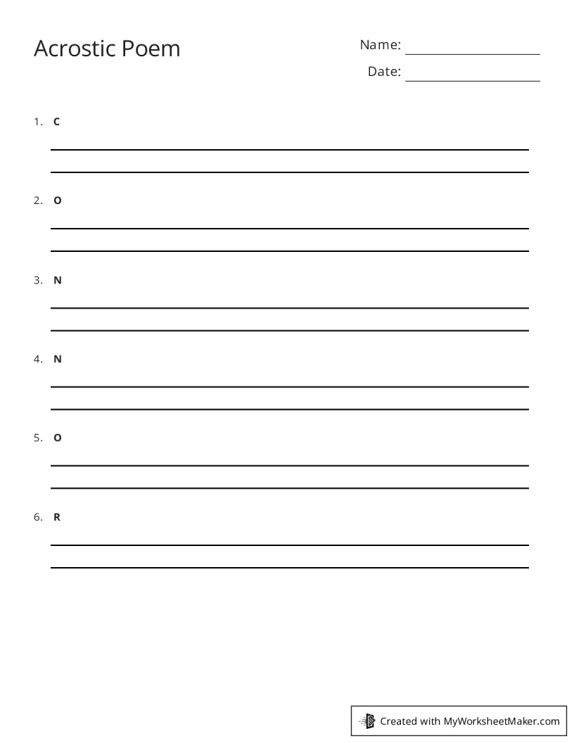 Acrostic Poem - My Worksheet Maker: Create Your Own Worksheets