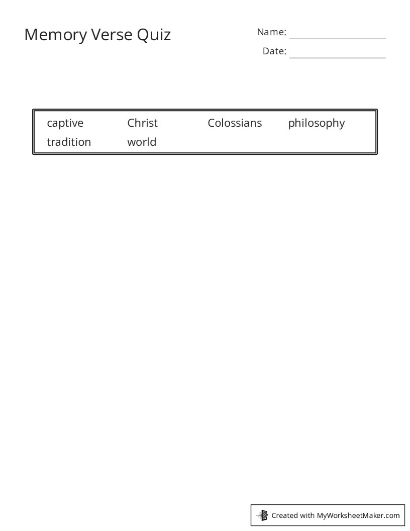 Memory Verse Quiz - My Worksheet Maker: Create Your Own Worksheets