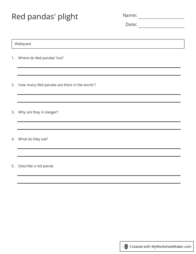 Red pandas' plight - My Worksheet Maker: Create Your Own Worksheets