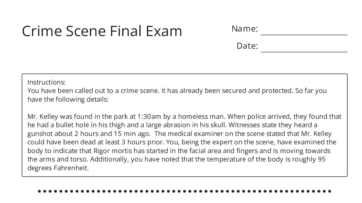 Crime Scene Final Exam - My Worksheet Maker: Create Your Own Worksheets