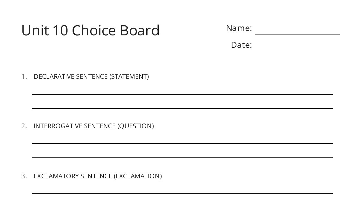Unit 10 Choice Board - My Worksheet Maker: Create Your Own Worksheets