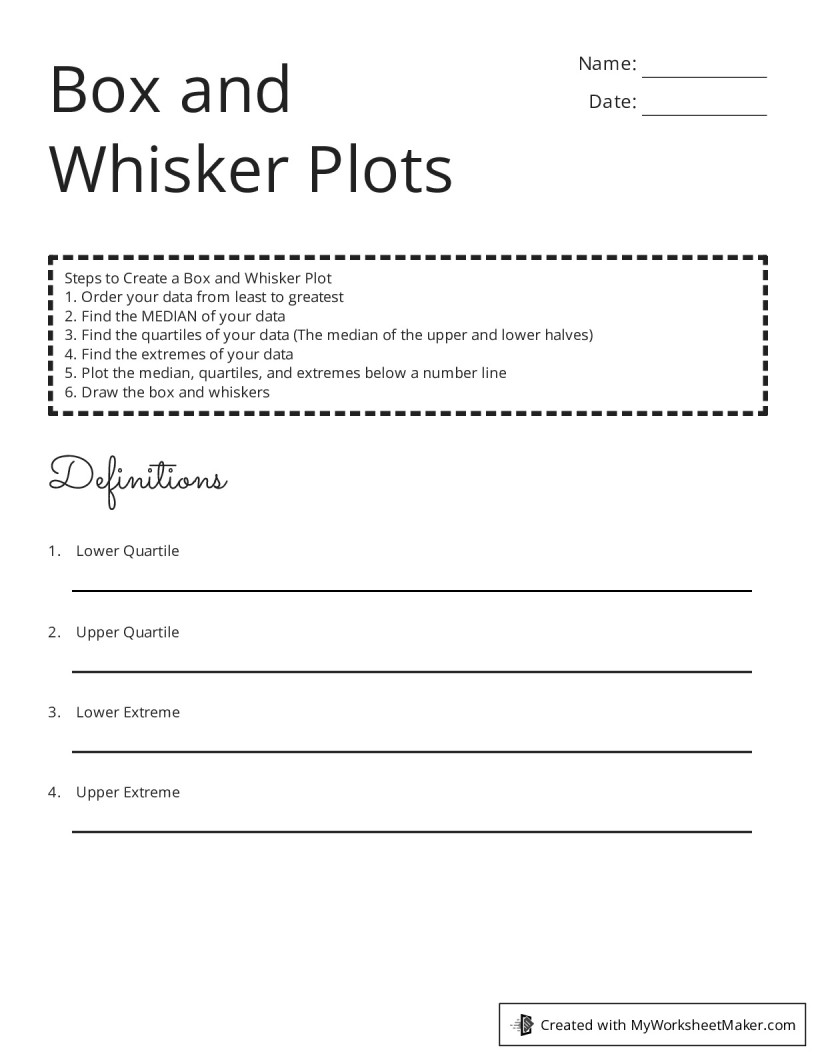 Box and Whisker Plots - My Worksheet Maker: Create Your Own Worksheets