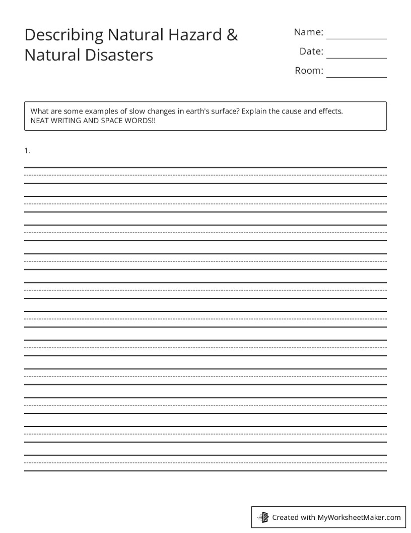 Describing Natural Hazard & Natural Disasters - My Worksheet Maker ...