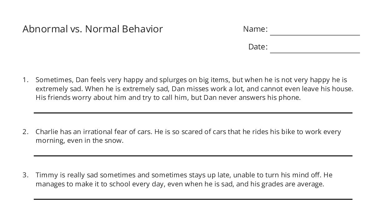 Abnormal vs. Normal Behavior - My Worksheet Maker: Create Your Own ...