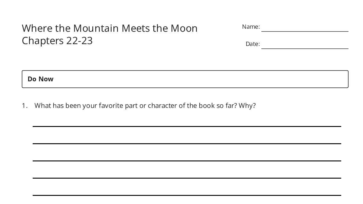 Where the Mountain Meets the Moon Chapters 22-23 - My Worksheet Maker ...