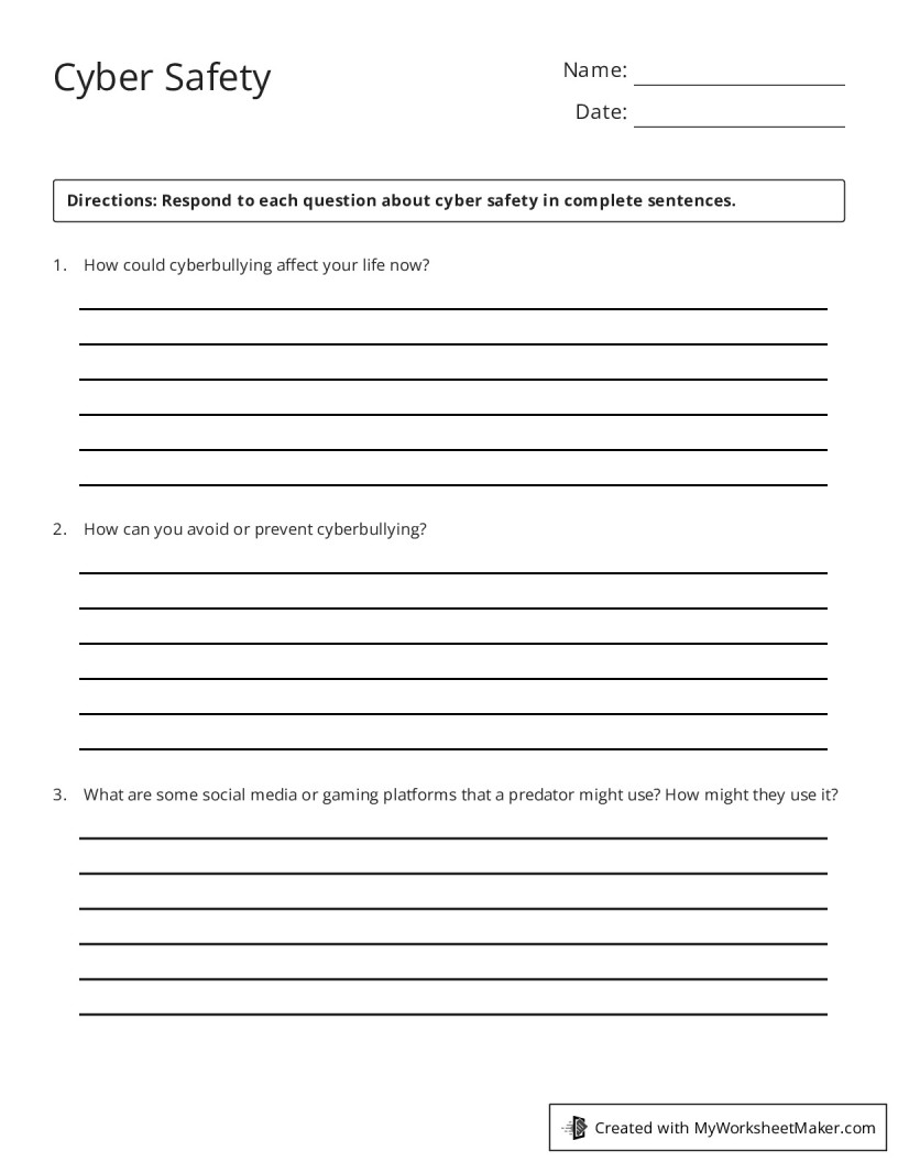 Cyber Safety - My Worksheet Maker: Create Your Own Worksheets