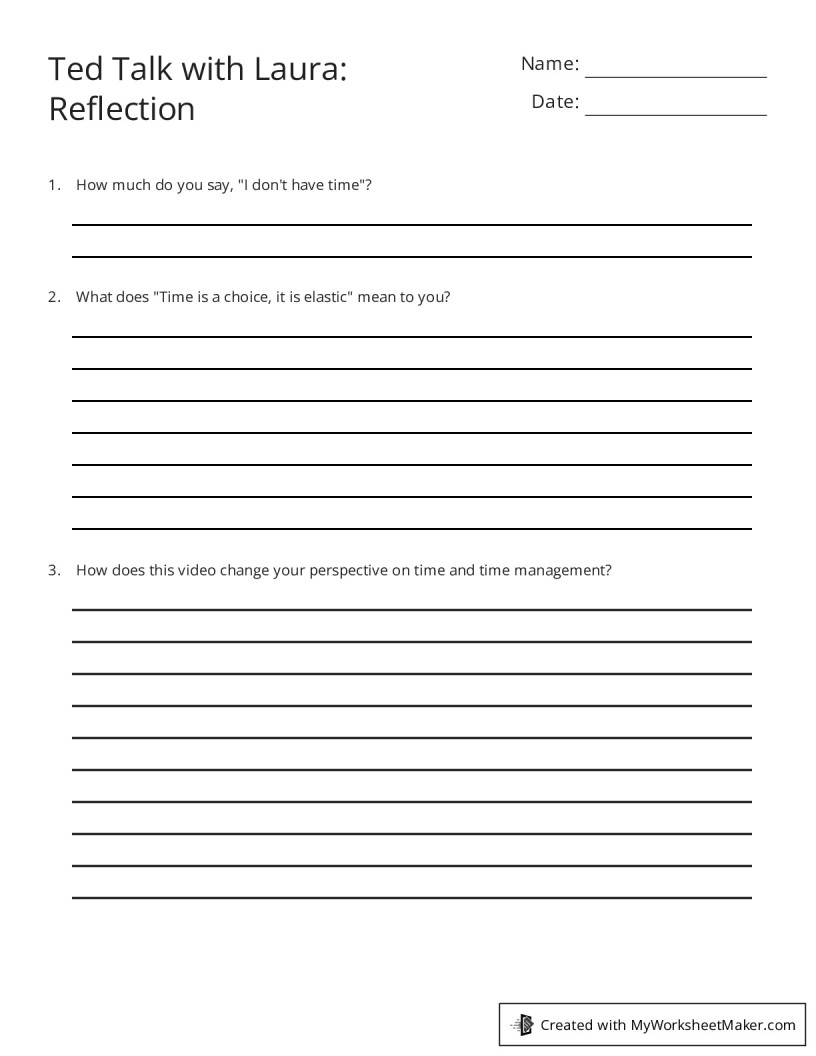 Ted Talk with Laura: Reflection - My Worksheet Maker: Create Your Own ...