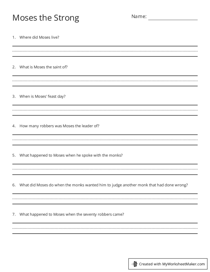 Moses the Strong - My Worksheet Maker: Create Your Own Worksheets