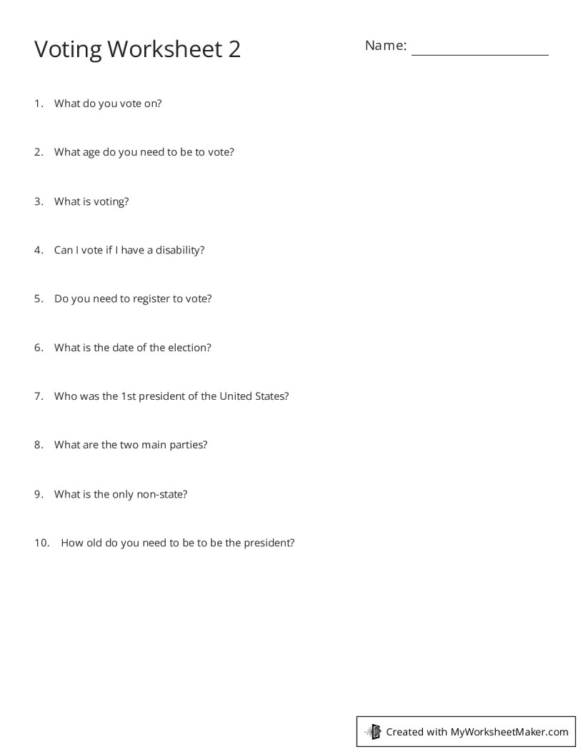 Voting Worksheet 2 - My Worksheet Maker: Create Your Own Worksheets