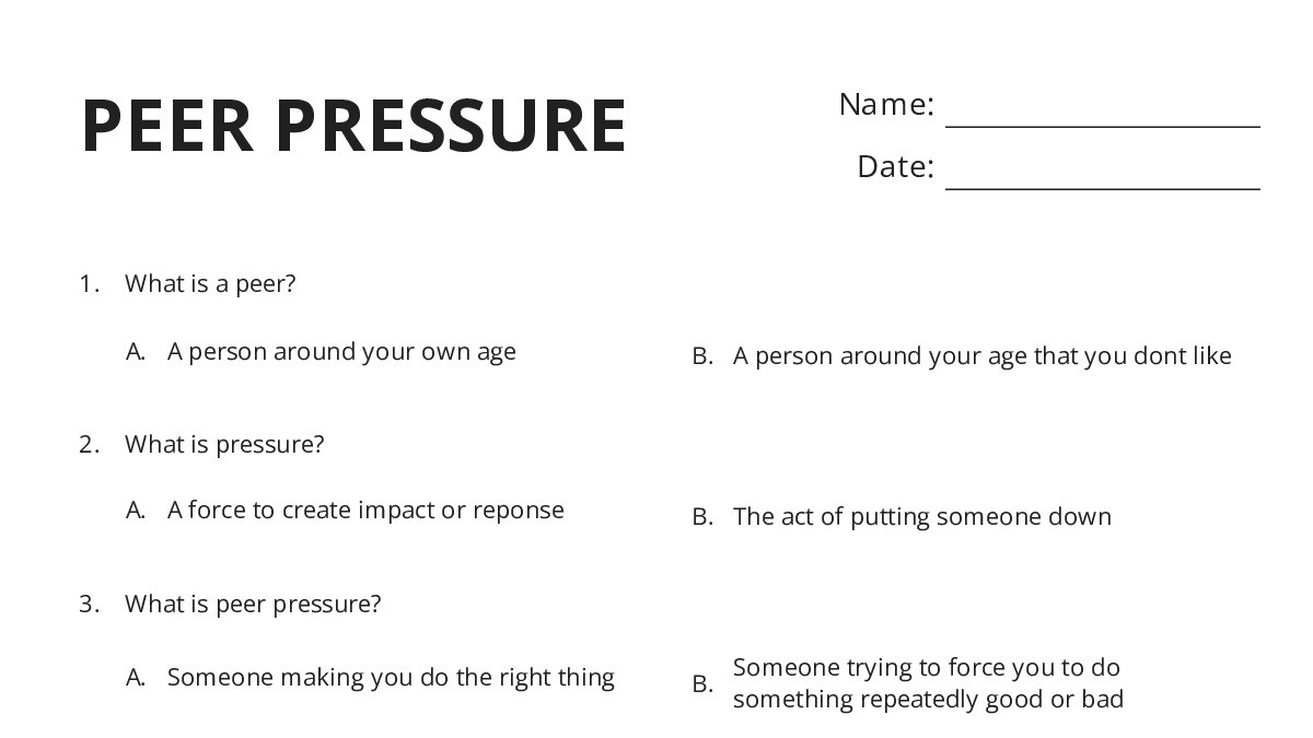 PEER PRESSURE﻿ - My Worksheet Maker: Create Your Own Worksheets