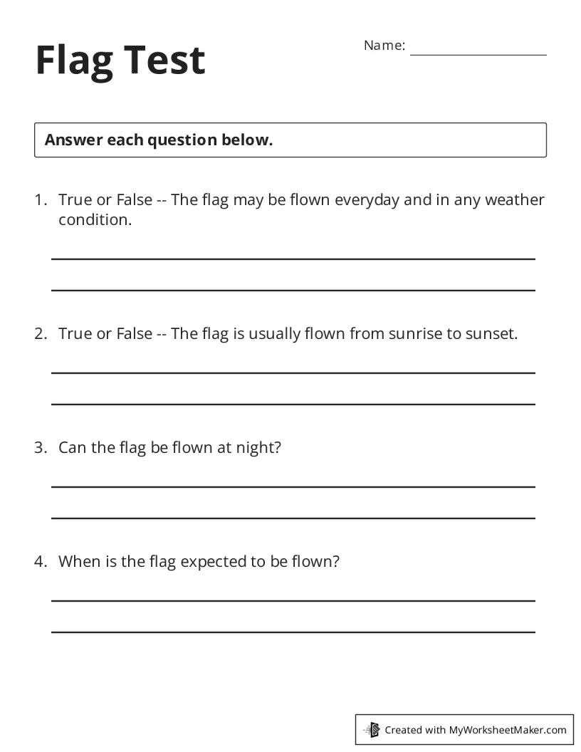Flag Test - My Worksheet Maker: Create Your Own Worksheets