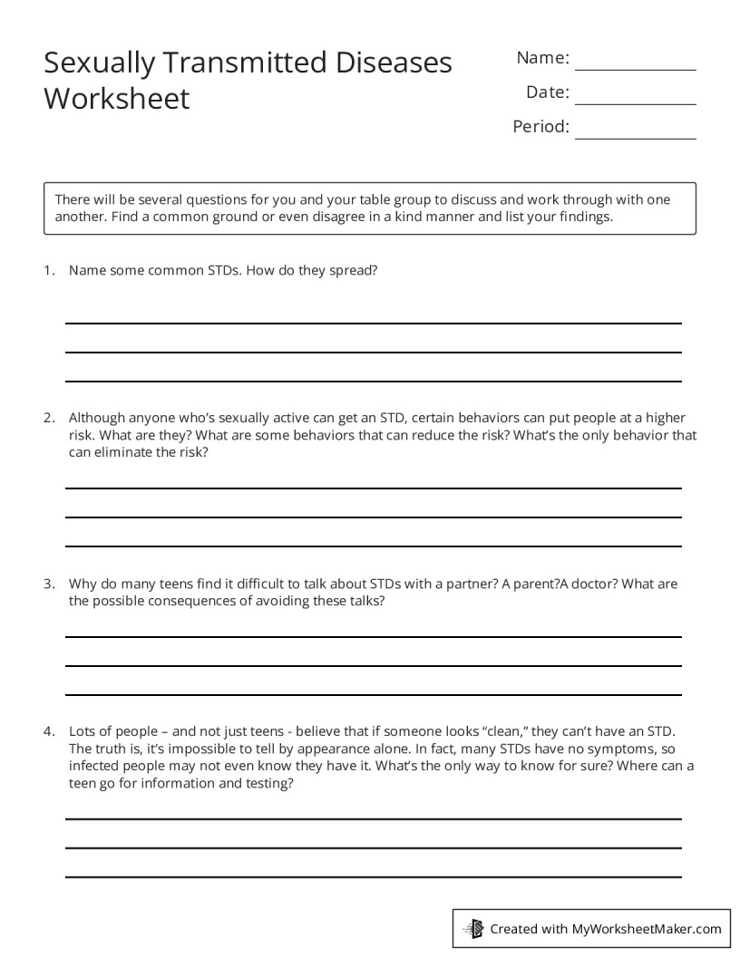 Sexually Transmitted Diseases Worksheet - My Worksheet Maker: Create ...