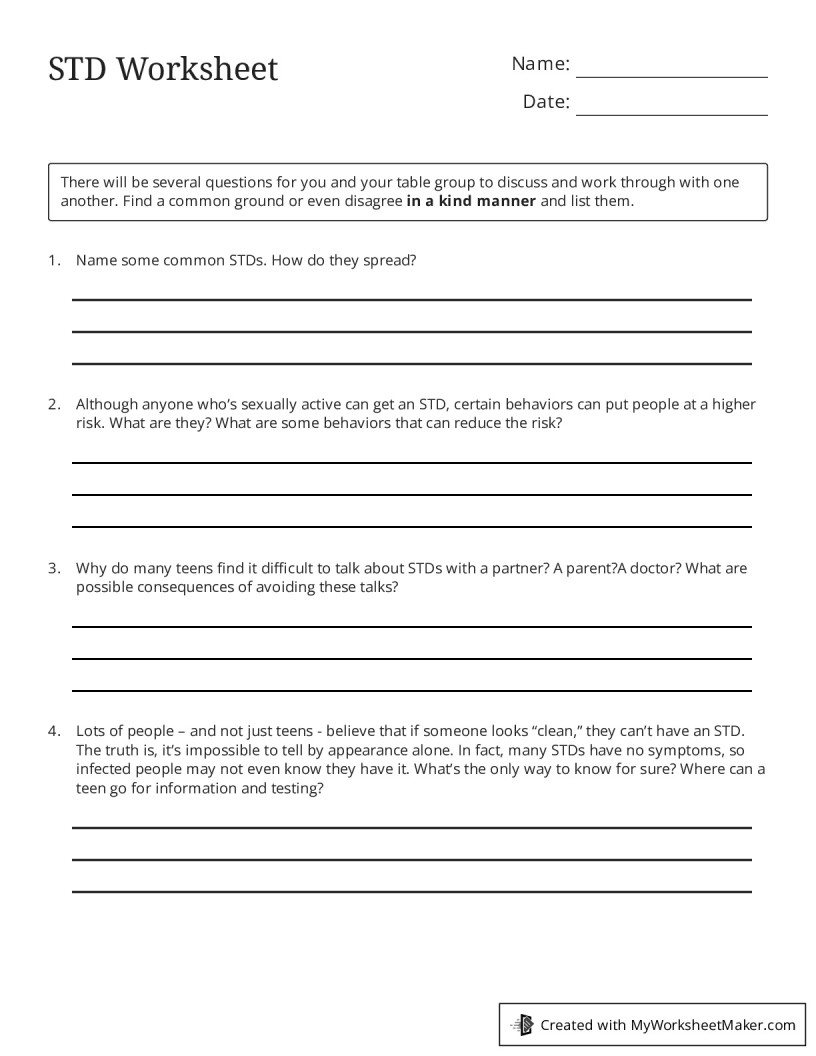 STD Worksheet - My Worksheet Maker: Create Your Own Worksheets