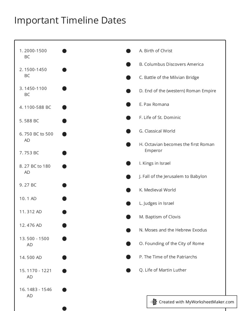 Important Timeline Dates - My Worksheet Maker: Create Your Own Worksheets