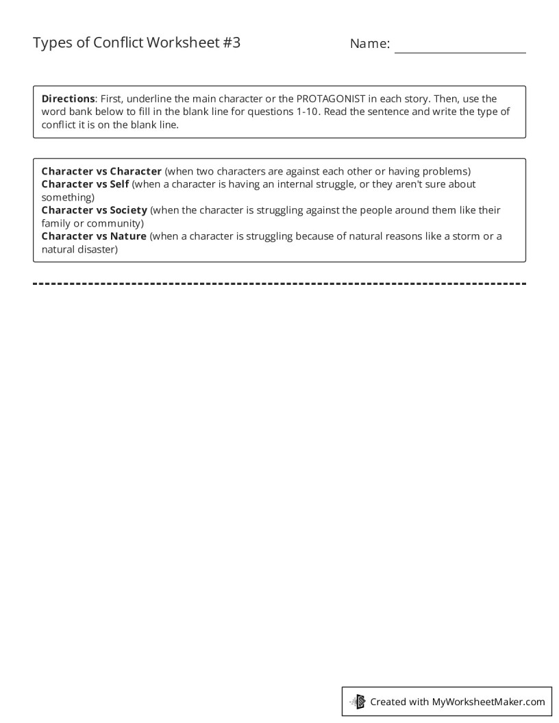 Types of Conflict Worksheet #3 - My Worksheet Maker: Create Your Own ...