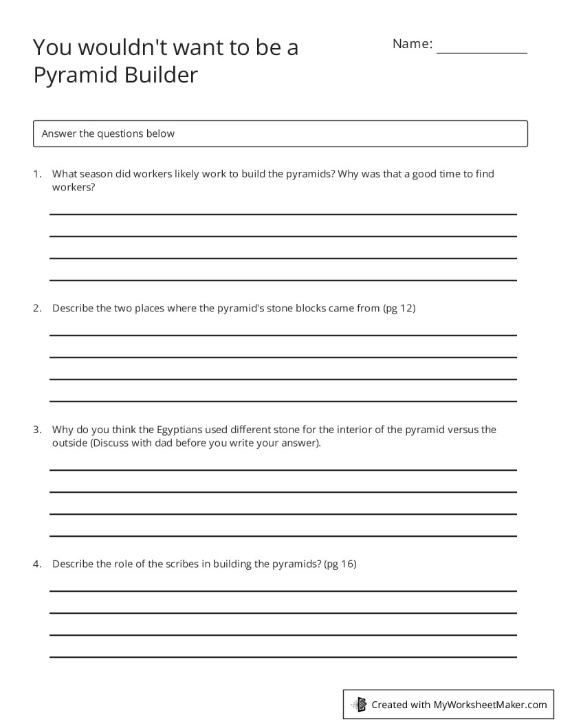 You wouldn't want to be a Pyramid Builder - My Worksheet Maker: Create ...
