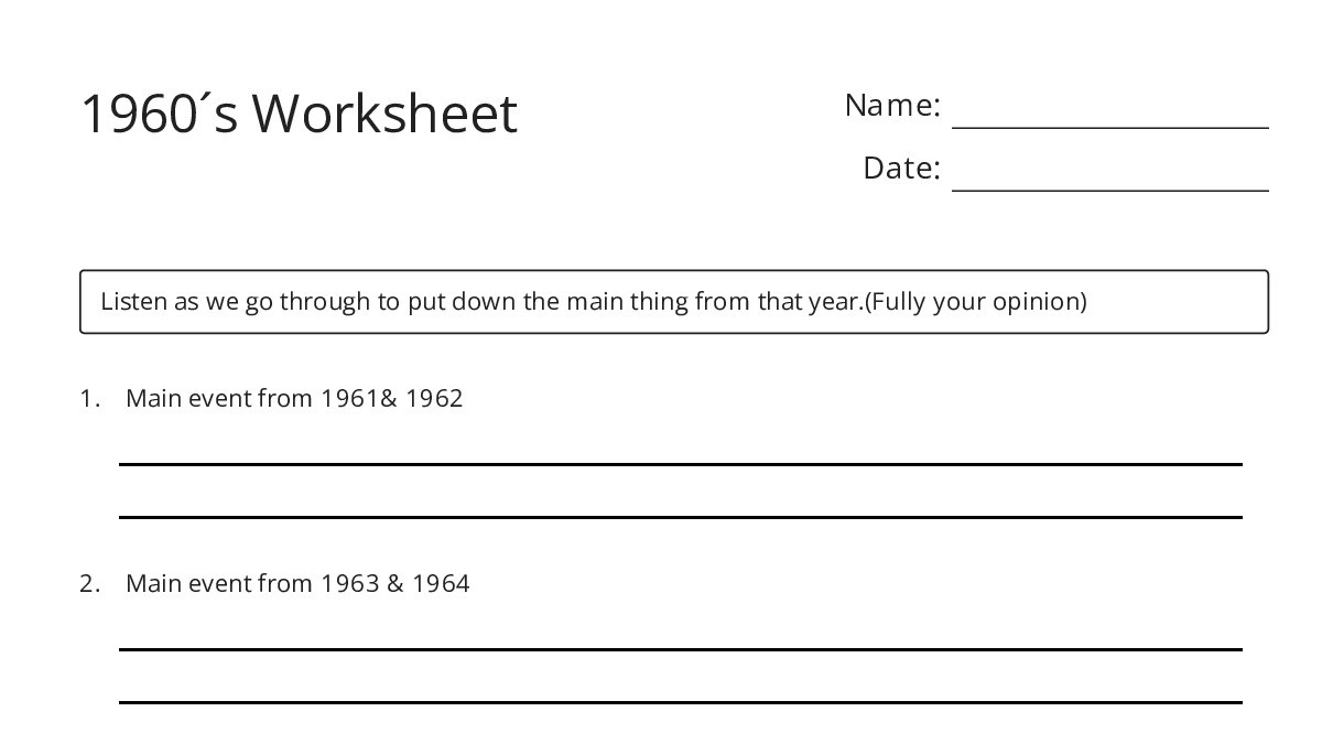 1960´s Worksheet - My Worksheet Maker: Create Your Own Worksheets